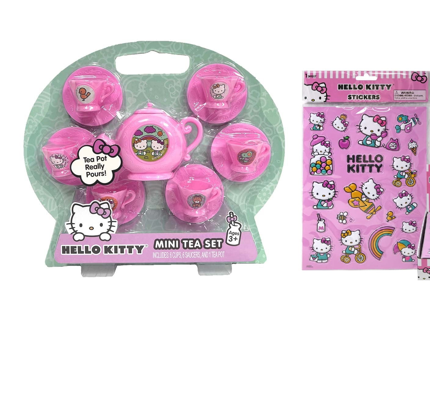Hello Kitty 13pc Tea Set on footed blister & 1 pc Sticker - Walmart.com
