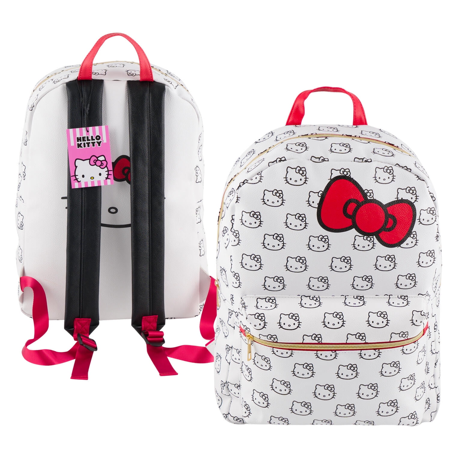 Hello Kitty 16" PU Leather Allover Print Large School Backpack -WHITE ...