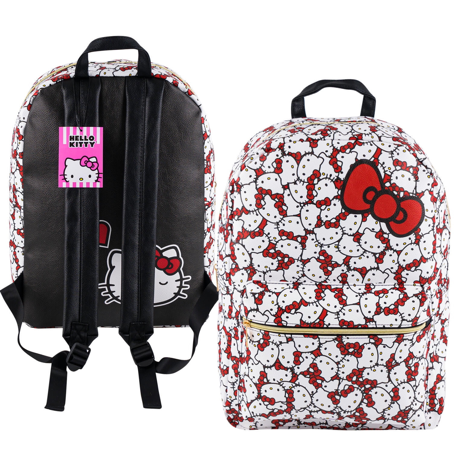 Hello Kitty 16" PU Leather Red Bow Allover Print Large School Backpack ...