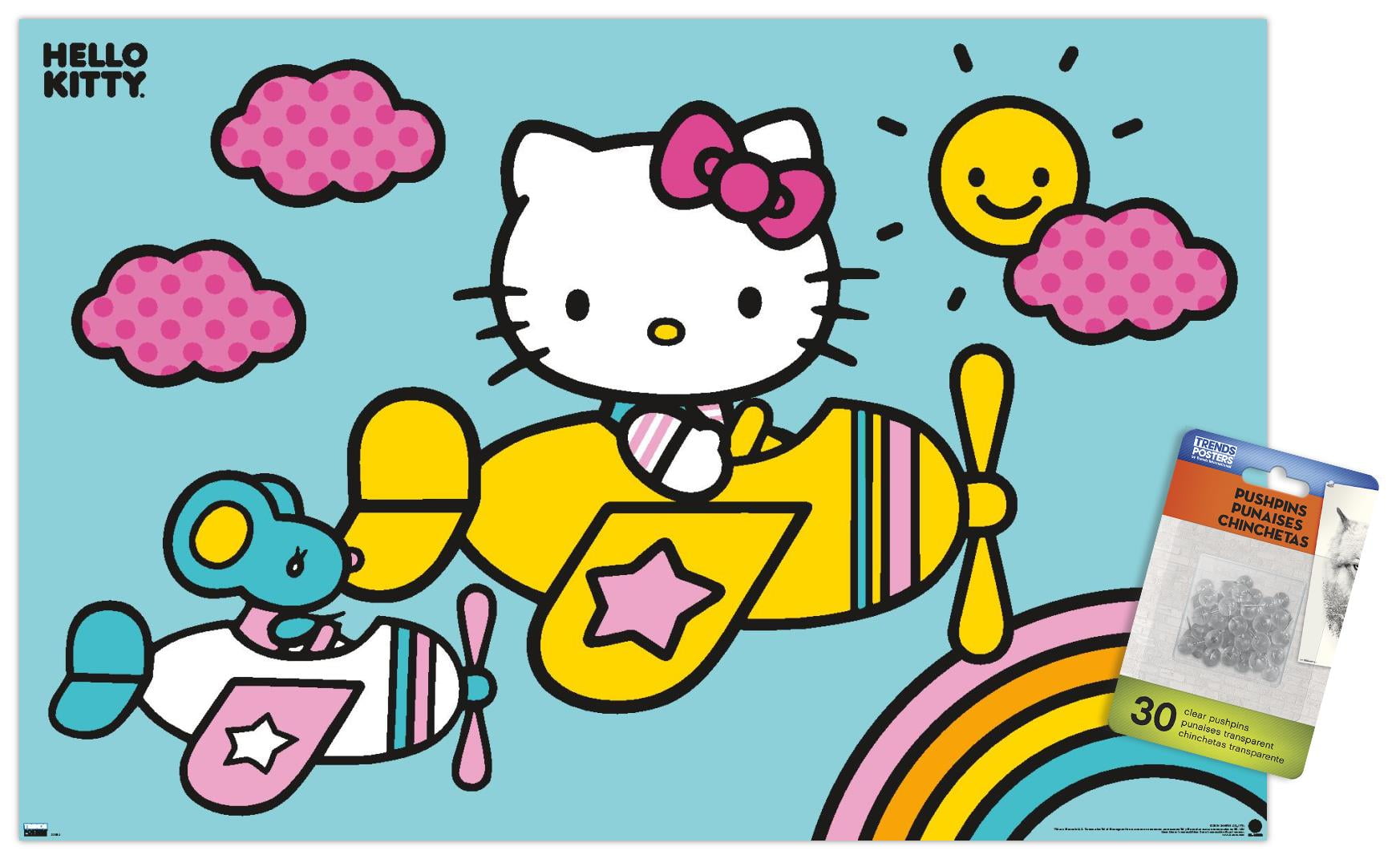 Hello Kitty: 19 Pink - Airplane Wall Poster with Push Pins, 14.725" x ...