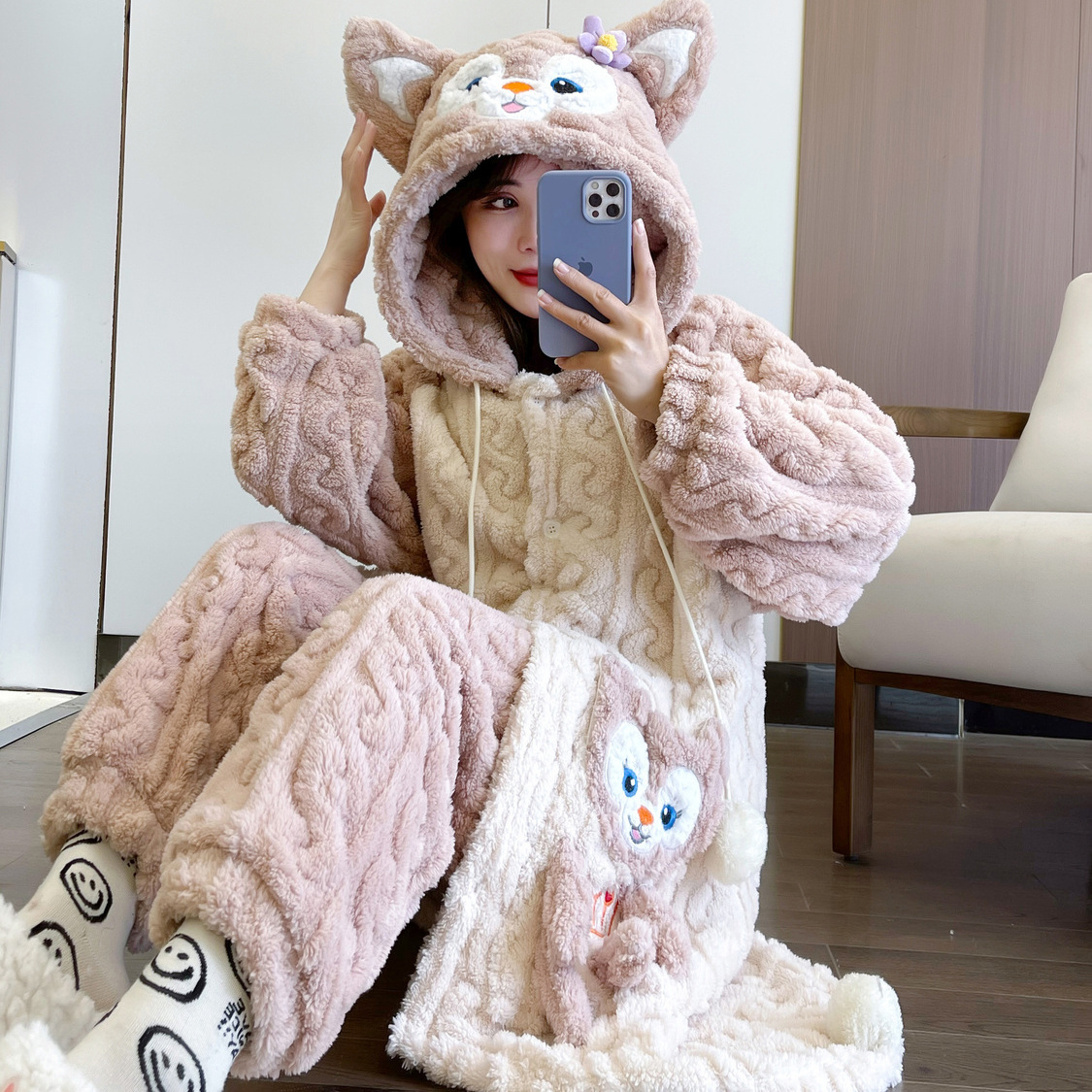 Hello Kitty 2Pcs Plush Pajamas Night-Robe Suit Sanrioed Anime Kawaii ...