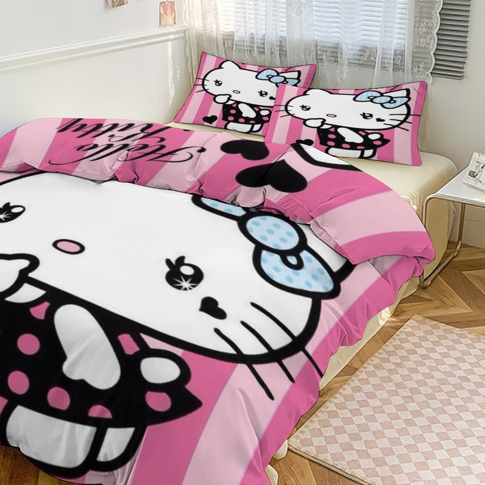 Hello Kitty 3-Piece Bed Set Warm And Comfortable Bedding Set Cute Soft ...