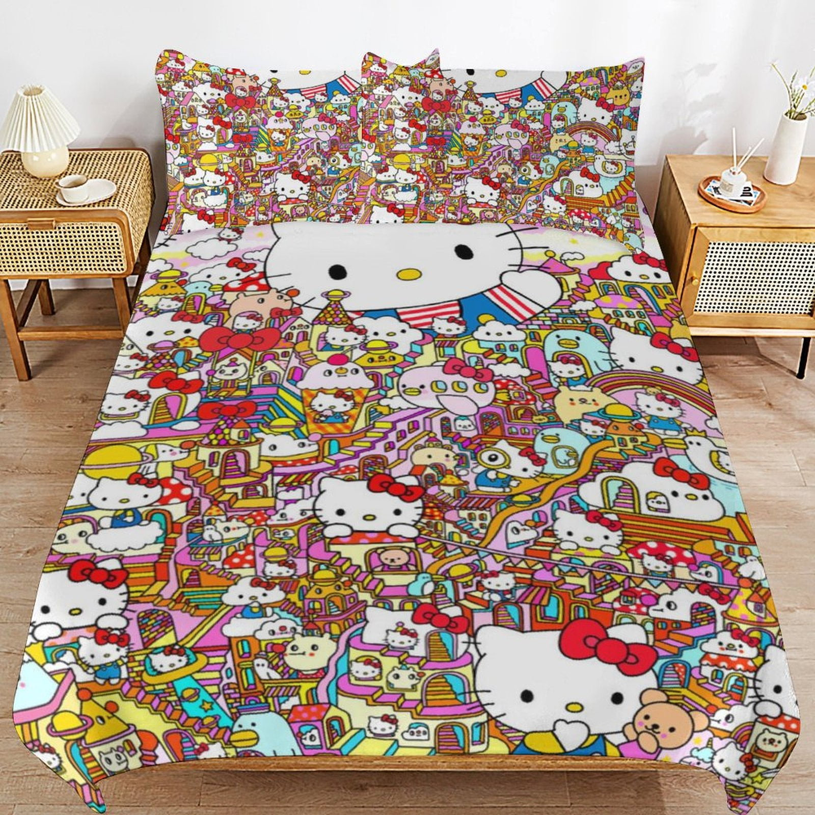 Hello Kitty 3-Piece Comforter Set for Bedroom, Hello Kitty Bedding Set ...