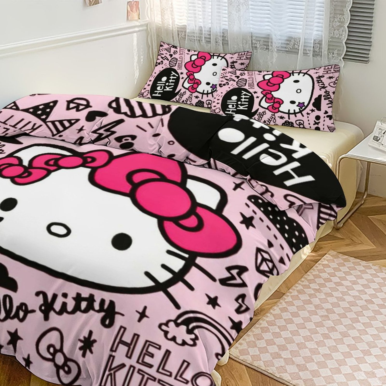 Hello Kitty 3-Piece Reversible Twin Bed Set - Includes 1 Reversible Twin Comforter And 2 ...