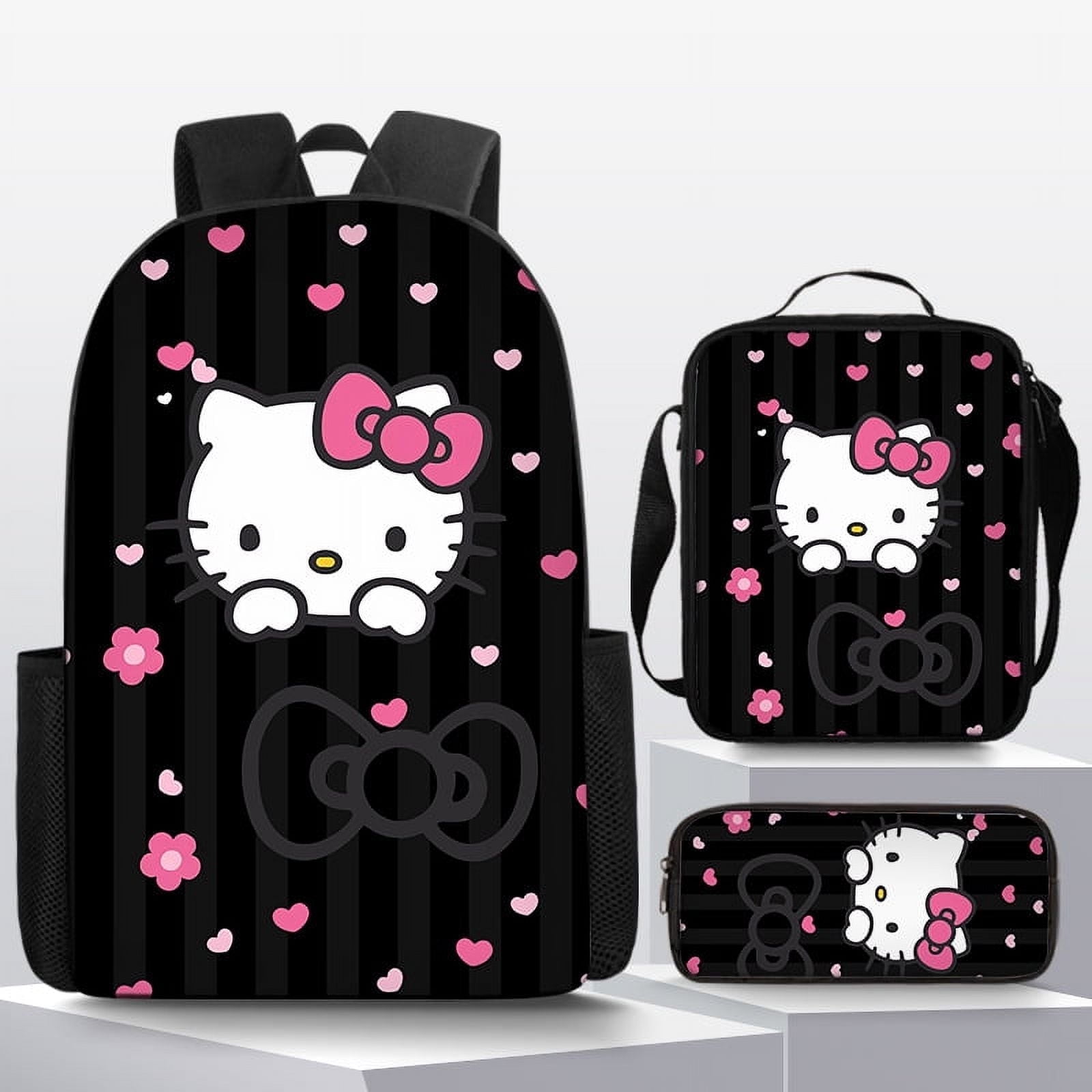 Hello Kitty 3-Piece Set: Cartoon Anime Backpack, Pencil Bag, and ...