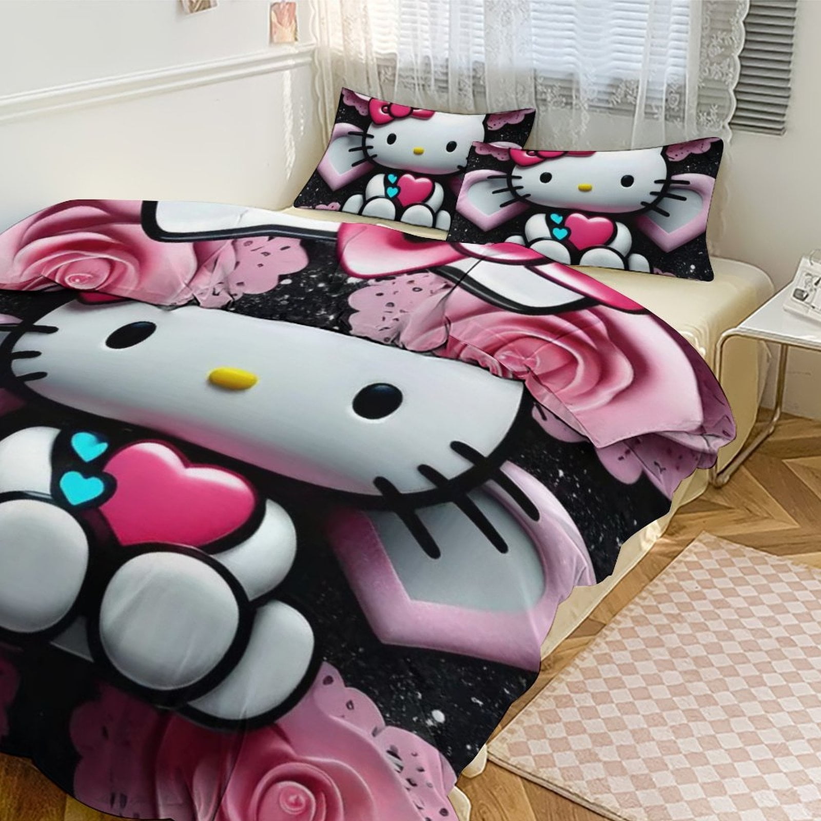 Hello Kitty 3-piece Bed Set, 1Cover and 2 Pillowcases Sizes: Twin, Full ...