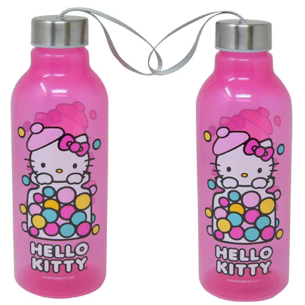 Hello Kitty 30oz PP Transparent Water bottle with lid and strap- 2 PCS ...