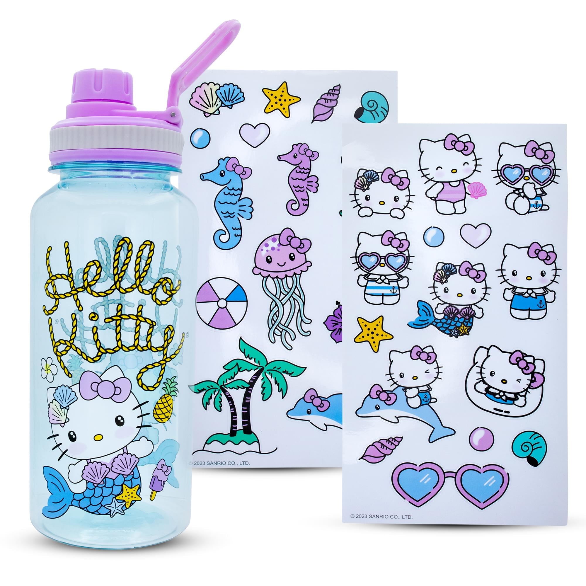 Sanrio Hello Kitty Mermaid Twist Spout Water Bottle and Sticker Set ...