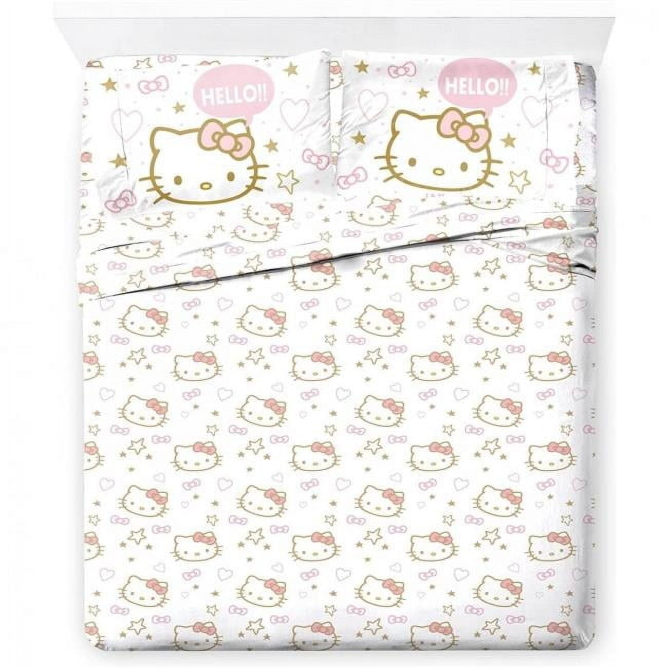 Free Shipping! Hello Kitty Full Sheet Set, 4-Piece Microfiber Bedding ...