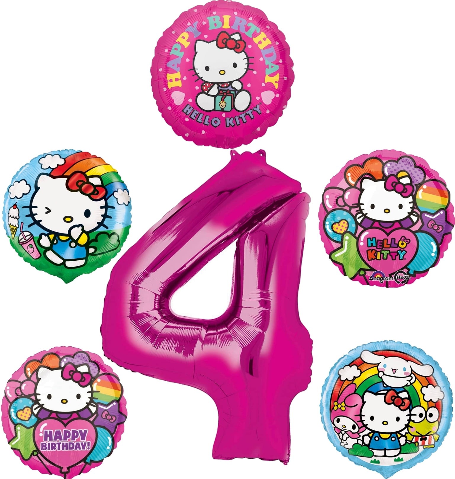 Hello Kitty 4th Birthday Party Foil Balloon Bouquet and Happy ...