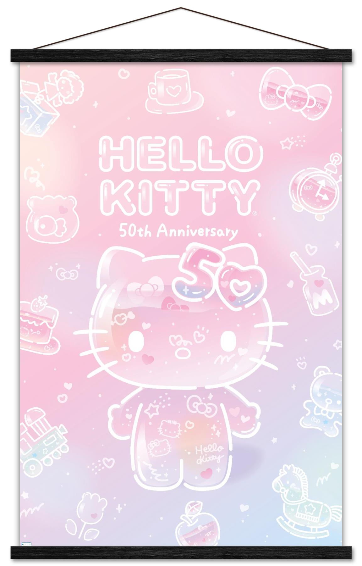 Hello Kitty - 50th Anniversary Wall Poster with Magnetic Frame, 22.375 ...