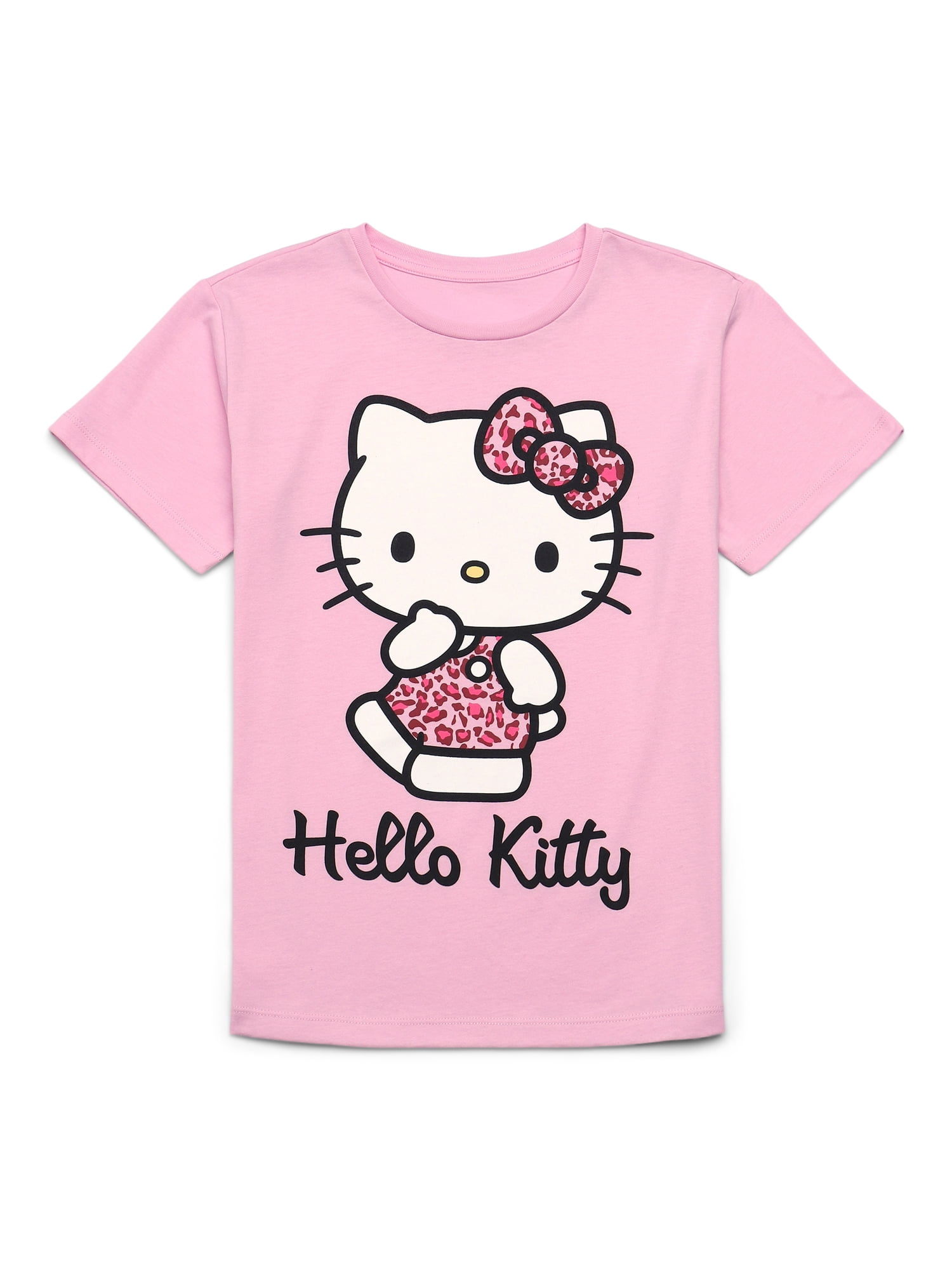 Hello Kitty Animal Print Girls Short Sleeve Graphic T-Shirt, Sizes 4-16 ...