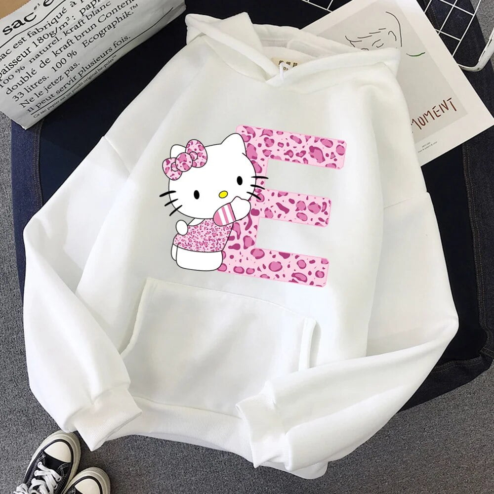 Hello Kitty Anime Letter A-Z Warm Hoodie Sanrio Autumn Hooded Sweater ...