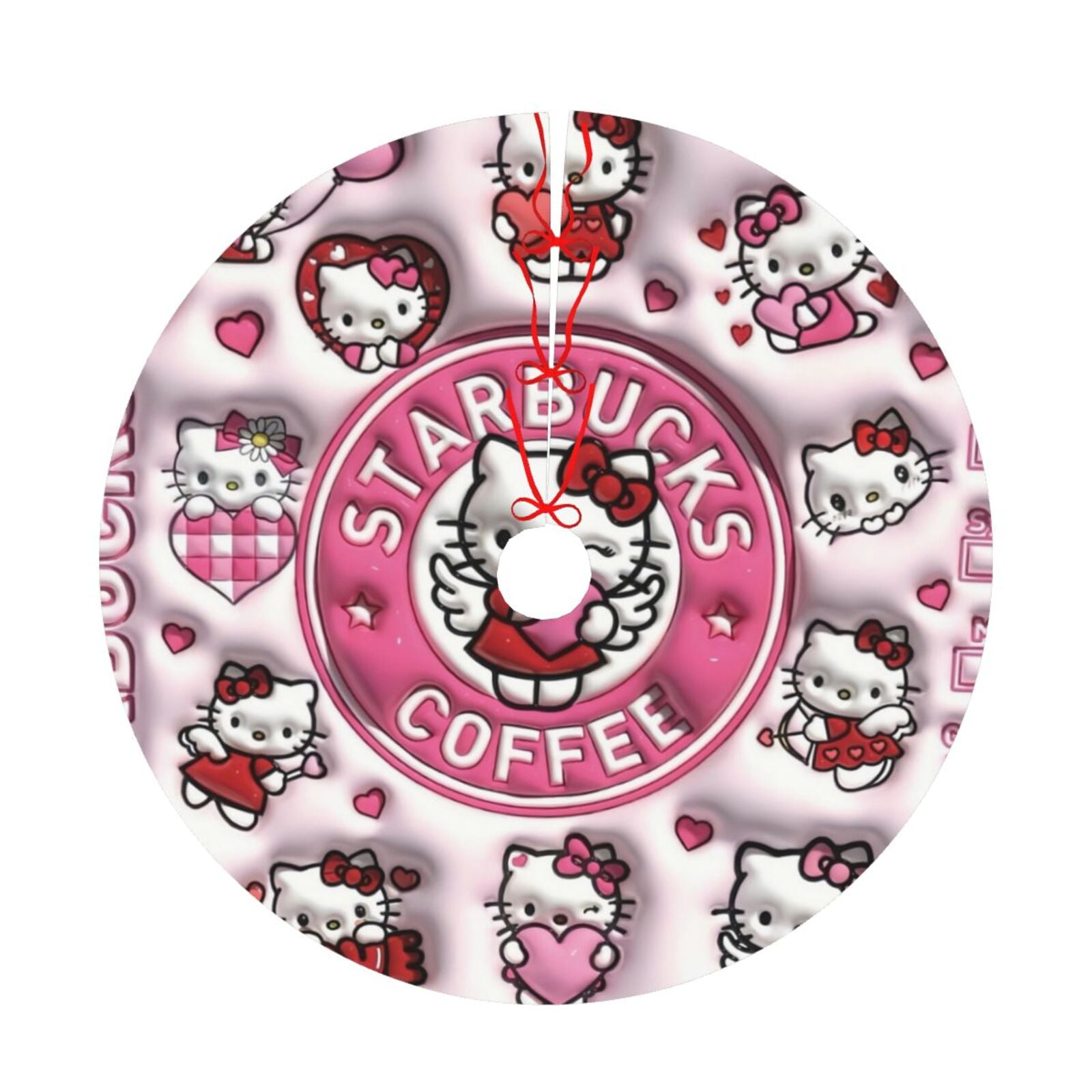 Hello-Kitty Arbucks St Coffee Christmas Tree Skirt Soft and Funny Red ...