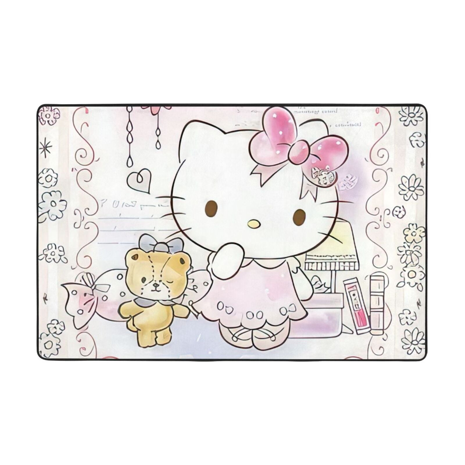Hello Kitty Area Rugs, Large Carpet, Washable Rug Mat, Flannel Non-Slip ...