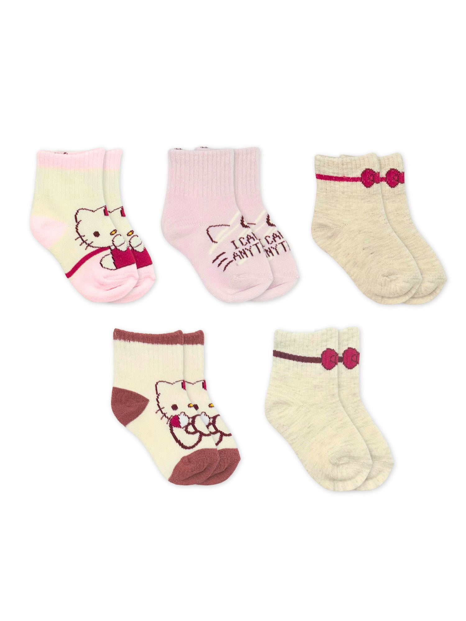 Hello Kitty Baby and Toddler Girl Mid-Crew Socks, 5-Pack, Sizes 12M-4T ...