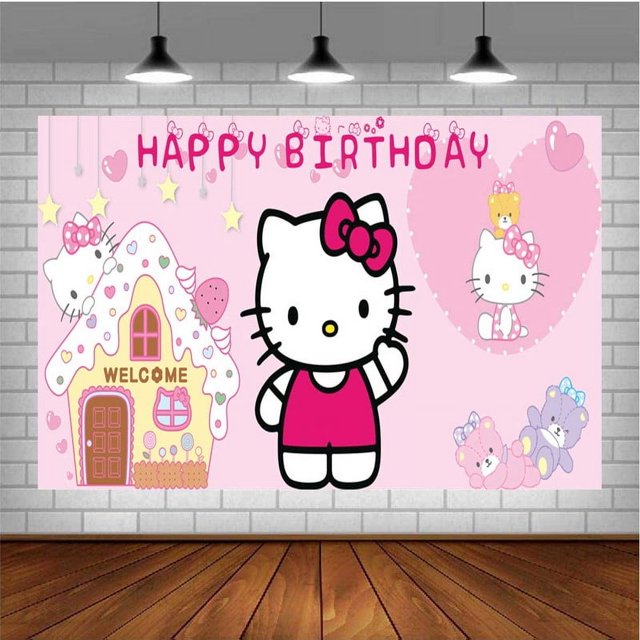Hello Kitty Banner Poster Wall Decor Birthday Backdrop Background Party ...