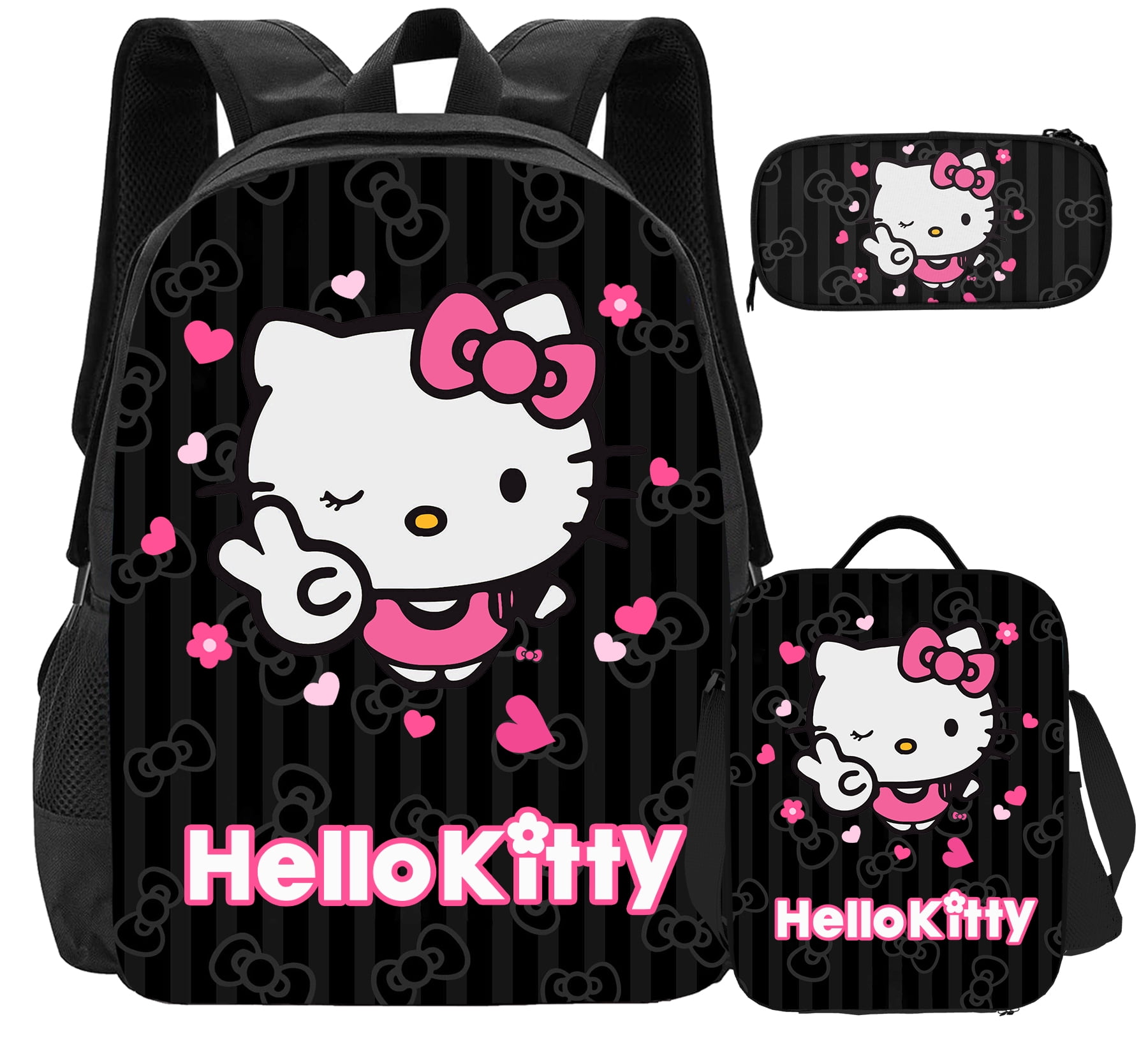 Hello Kitty Backpack, 3Pcs Anime Cartoon Backpack Cute Bookbag Set with ...