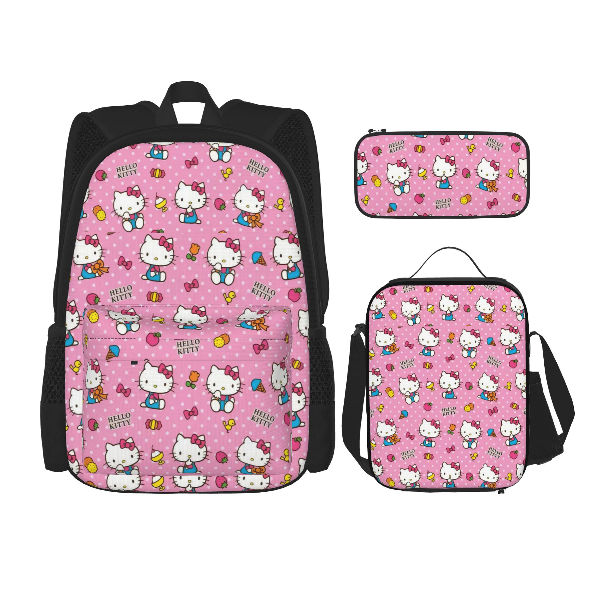 Hello Kitty Backpack Set, 3 Pcs Backpack Pencil Case Lunch Bag Casual ...