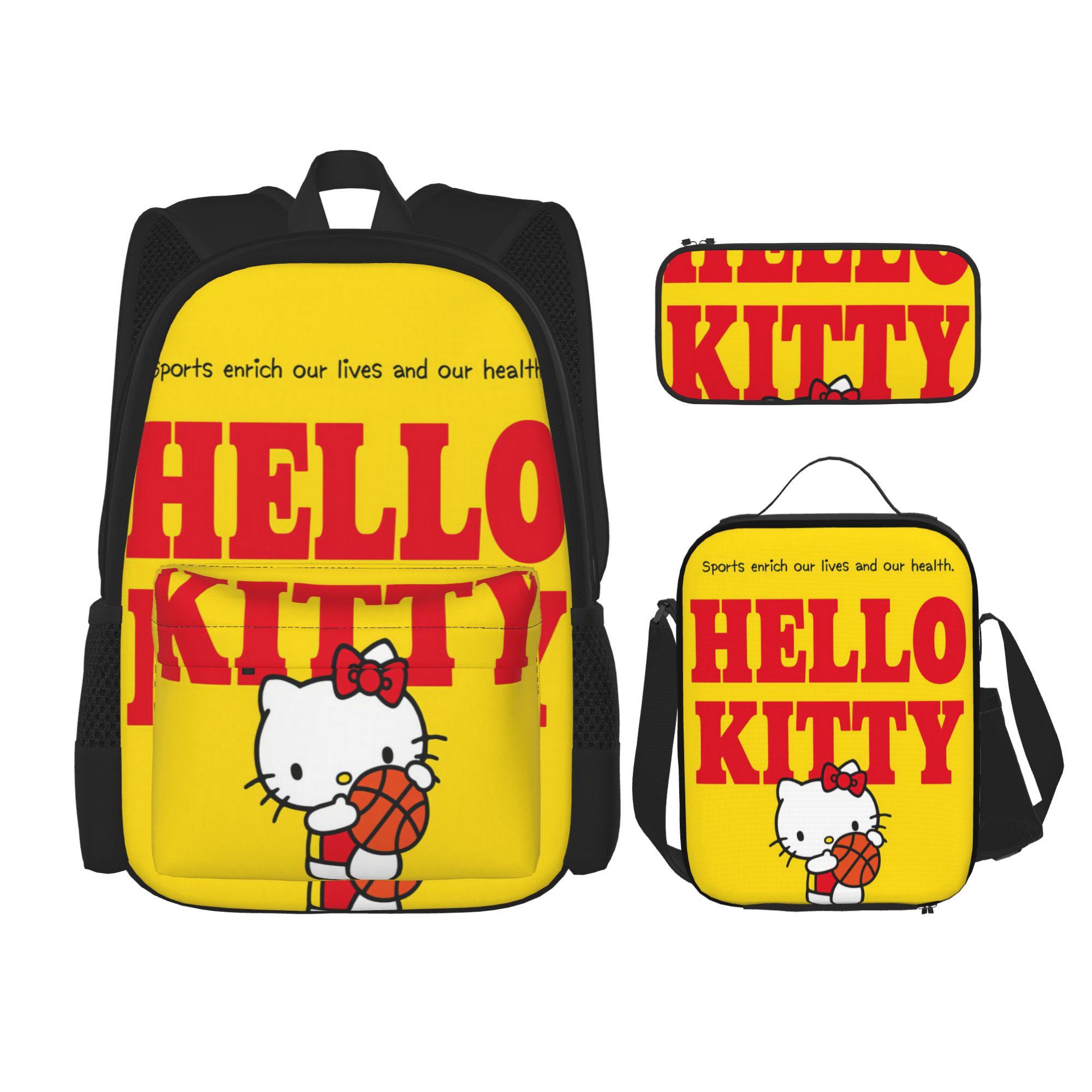 Hello Kitty Backpack Set, 3 Pcs Backpack Pencil Case Lunch Bag Casual ...