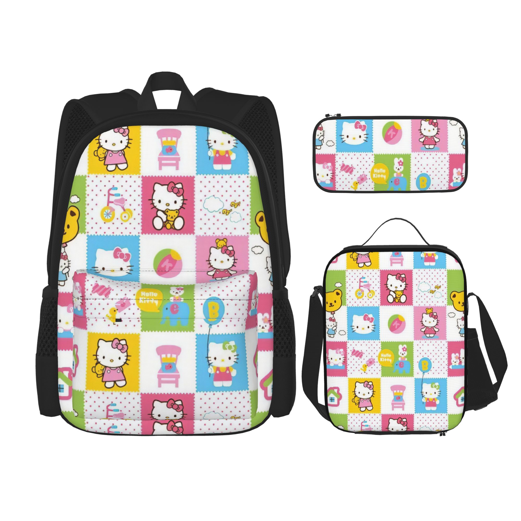 Hello Kitty Backpack Set, 3 Pcs Backpack Pencil Case Lunch Bag Casual ...