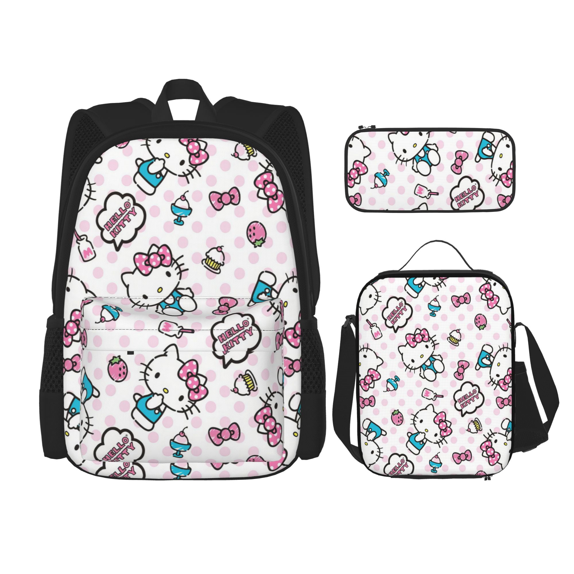 Hello Kitty Backpack Set, 3 Pcs Backpack Pencil Case Lunch Bag Casual ...