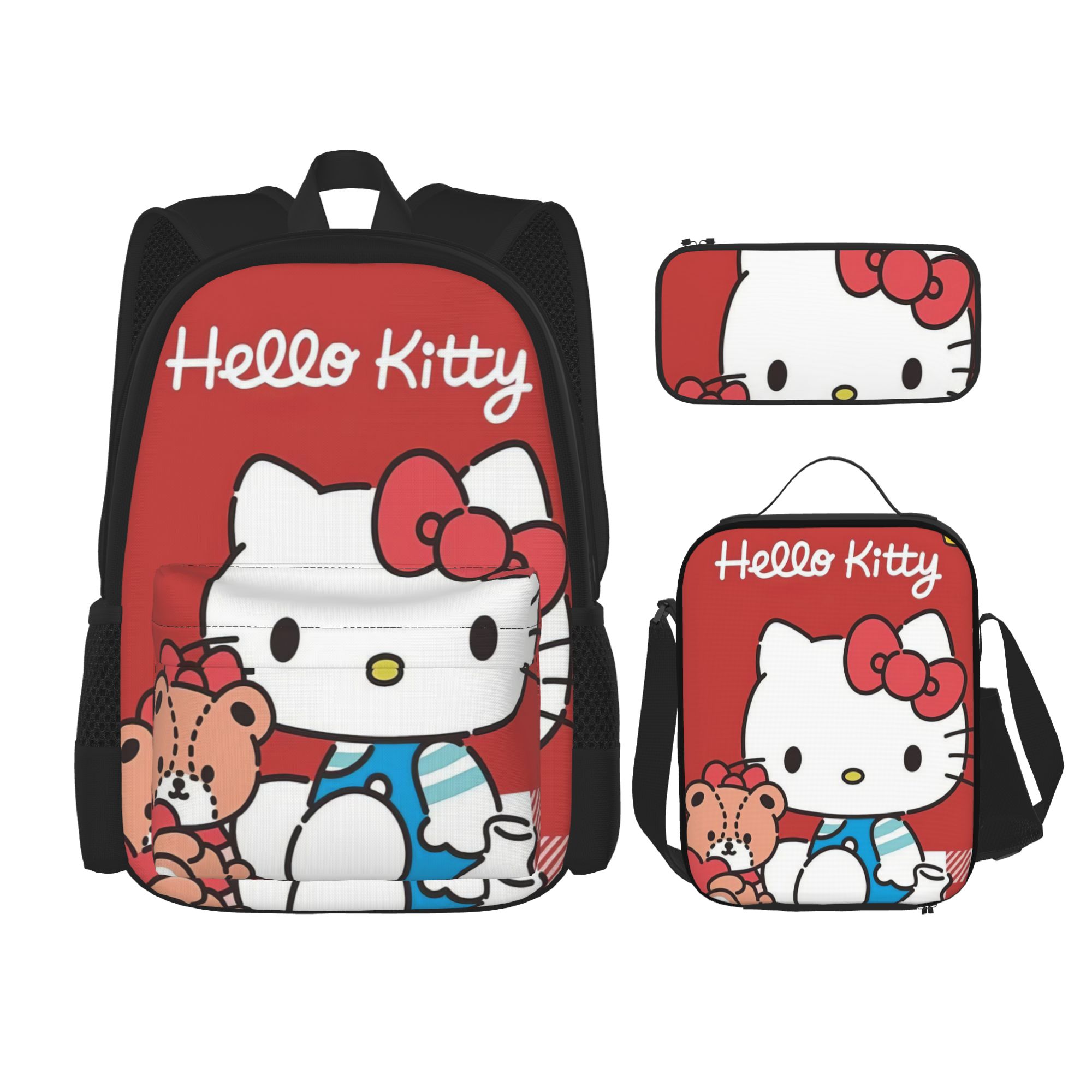 Hello Kitty Backpack Set, 3 Pcs Backpack Pencil Case Lunch Bag Casual ...
