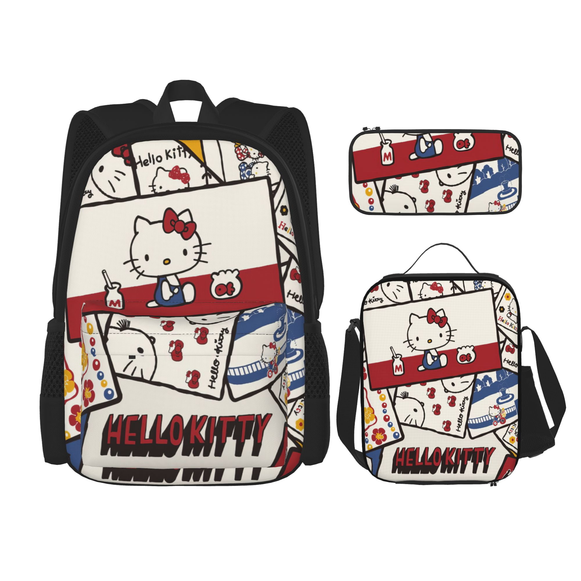 Hello Kitty Backpack Set, 3 Pcs Backpack Pencil Case Lunch Bag Casual ...