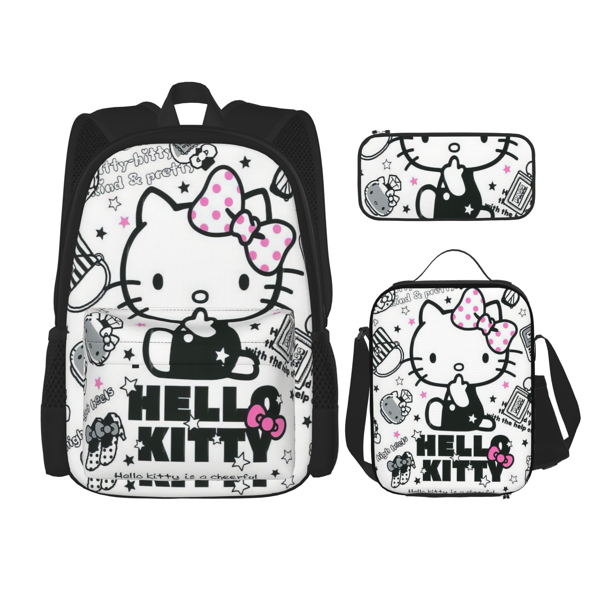 Hello Kitty Backpack Set, 3 Pcs Backpack Pencil Case Lunch Bag Casual ...