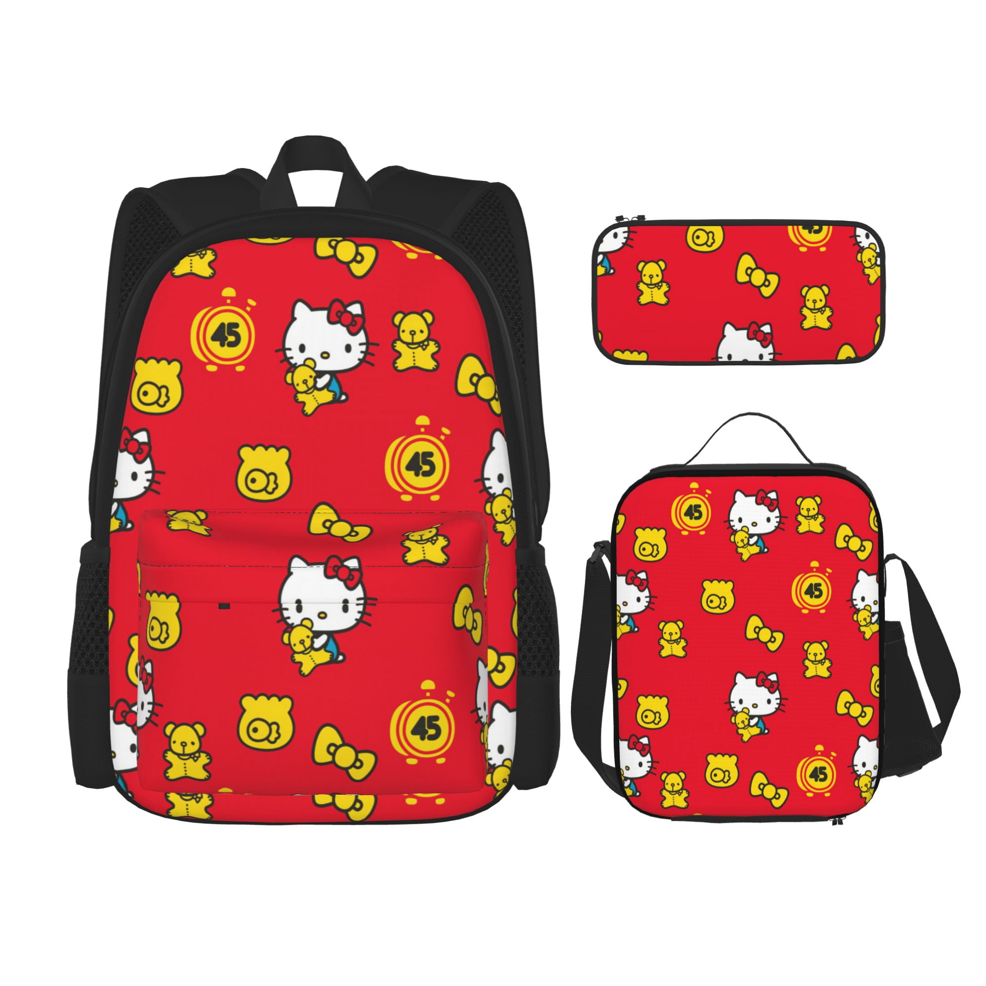 Hello Kitty Backpack Set, 3 Pcs Backpack Pencil Case Lunch Bag Casual ...