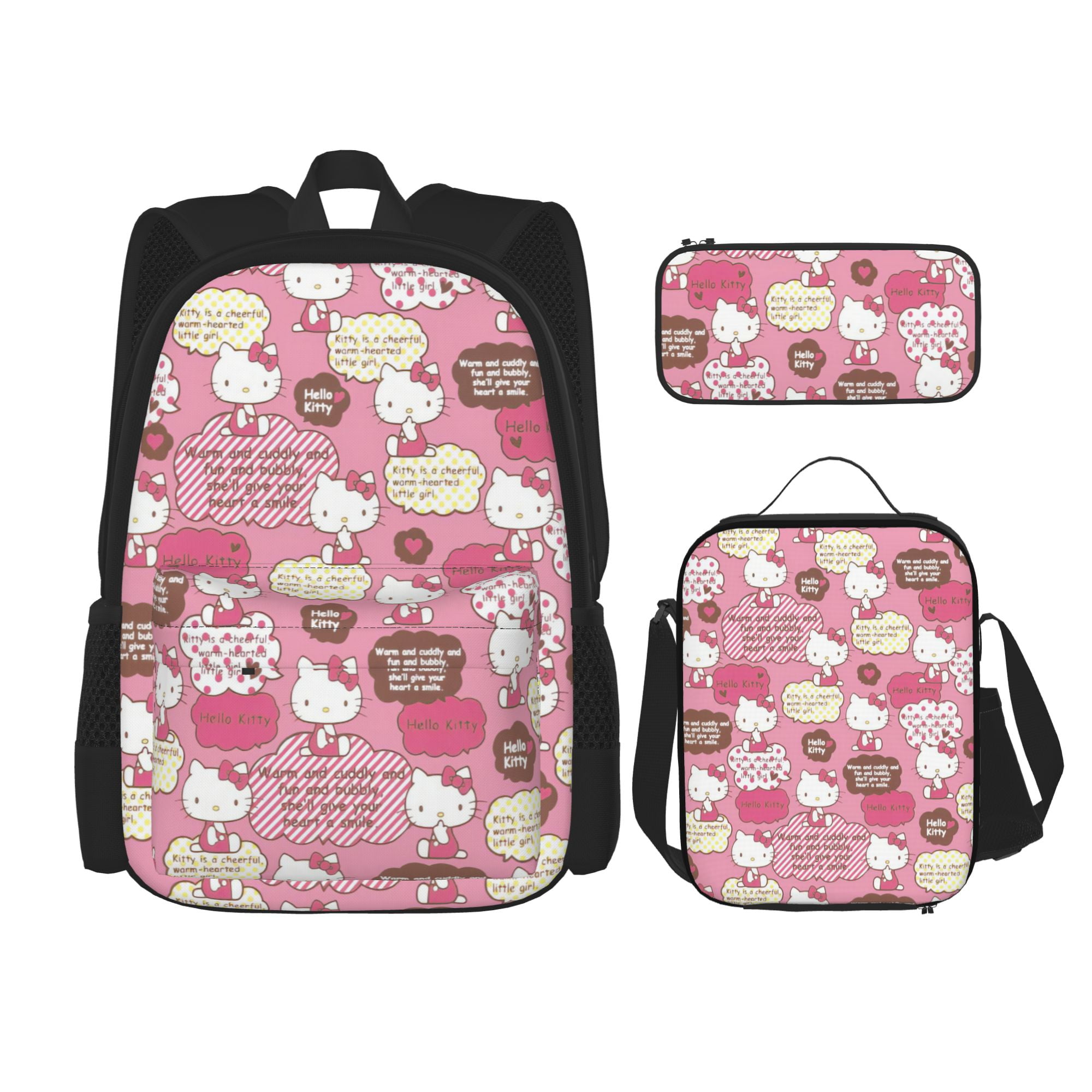 Hello Kitty Backpack Set, 3 Pcs Backpack Pencil Case Lunch Bag Casual ...