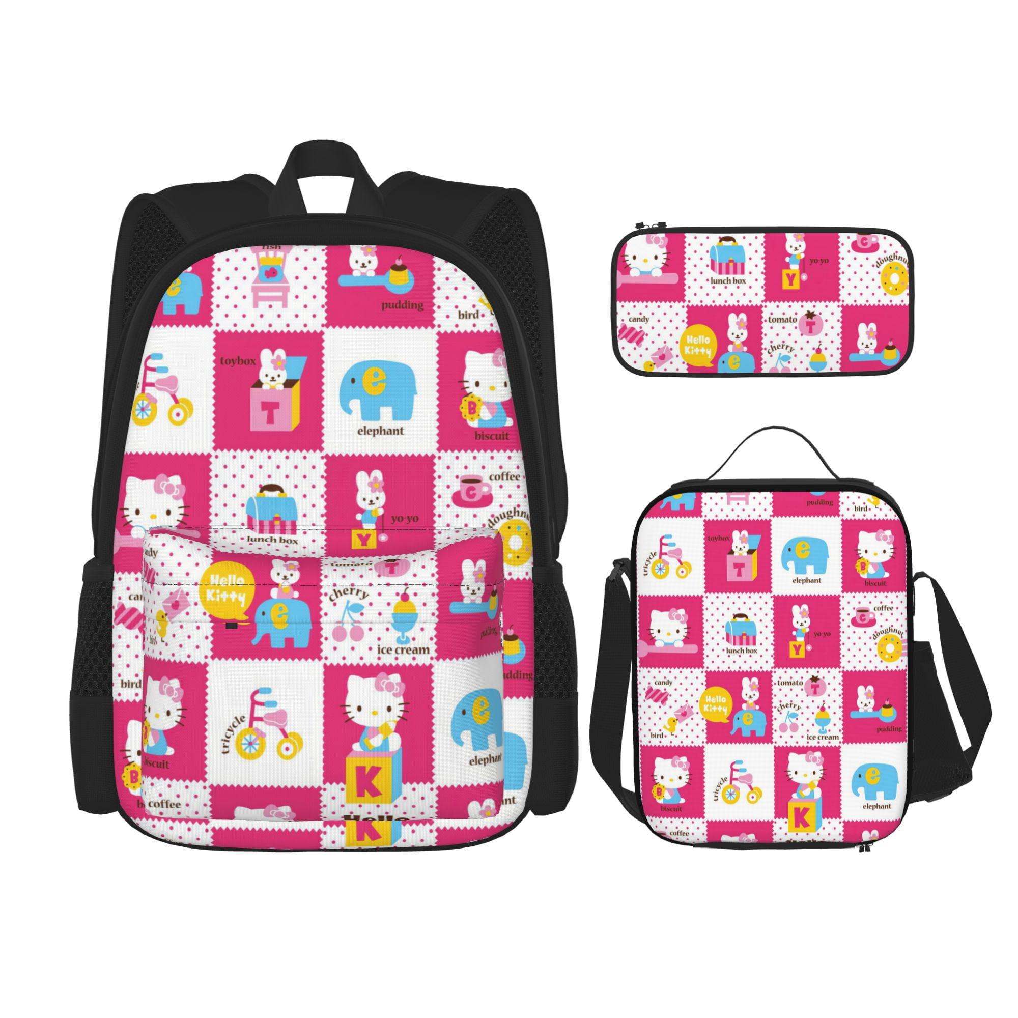 Hello Kitty Backpack Set, 3 Pcs Backpack Pencil Case Lunch Bag Casual ...