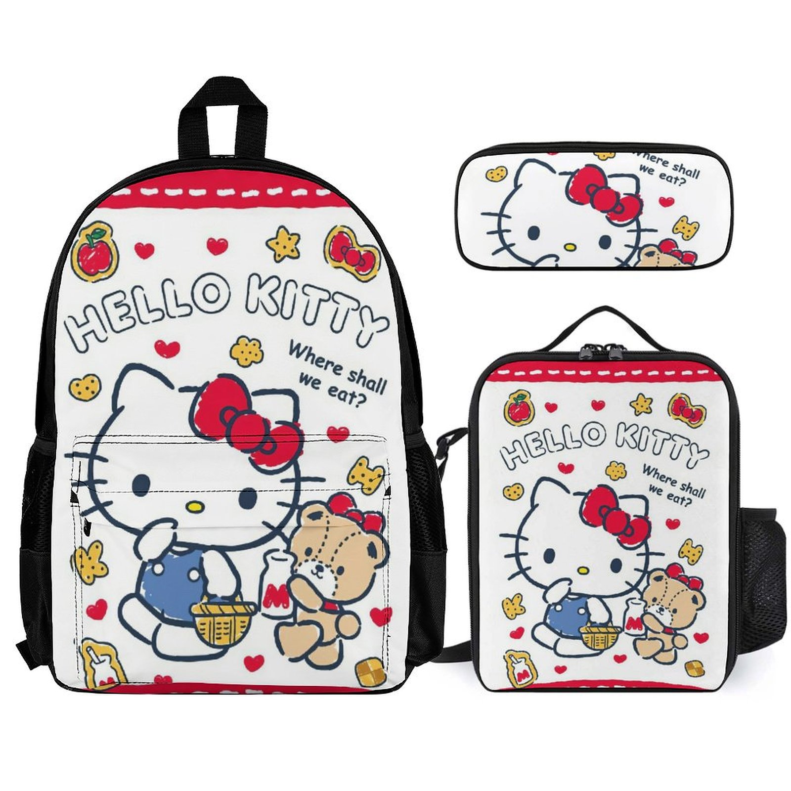 Hello Kitty Backpack Set, Backpack with Lunch Box and Pencil Case 3pcs ...