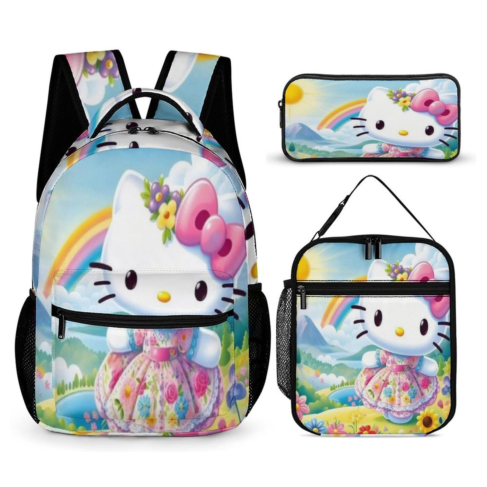 Hello Kitty Backpack Set, Backpack with Lunch Box And Pencil Case 3pcs ...