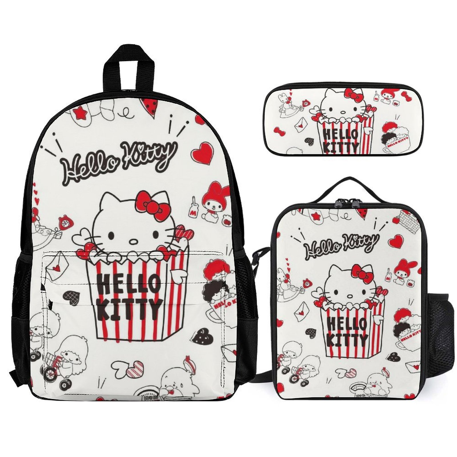 Hello Kitty Backpack Set, Backpack with Lunch Box and Pencil Case 3pcs ...