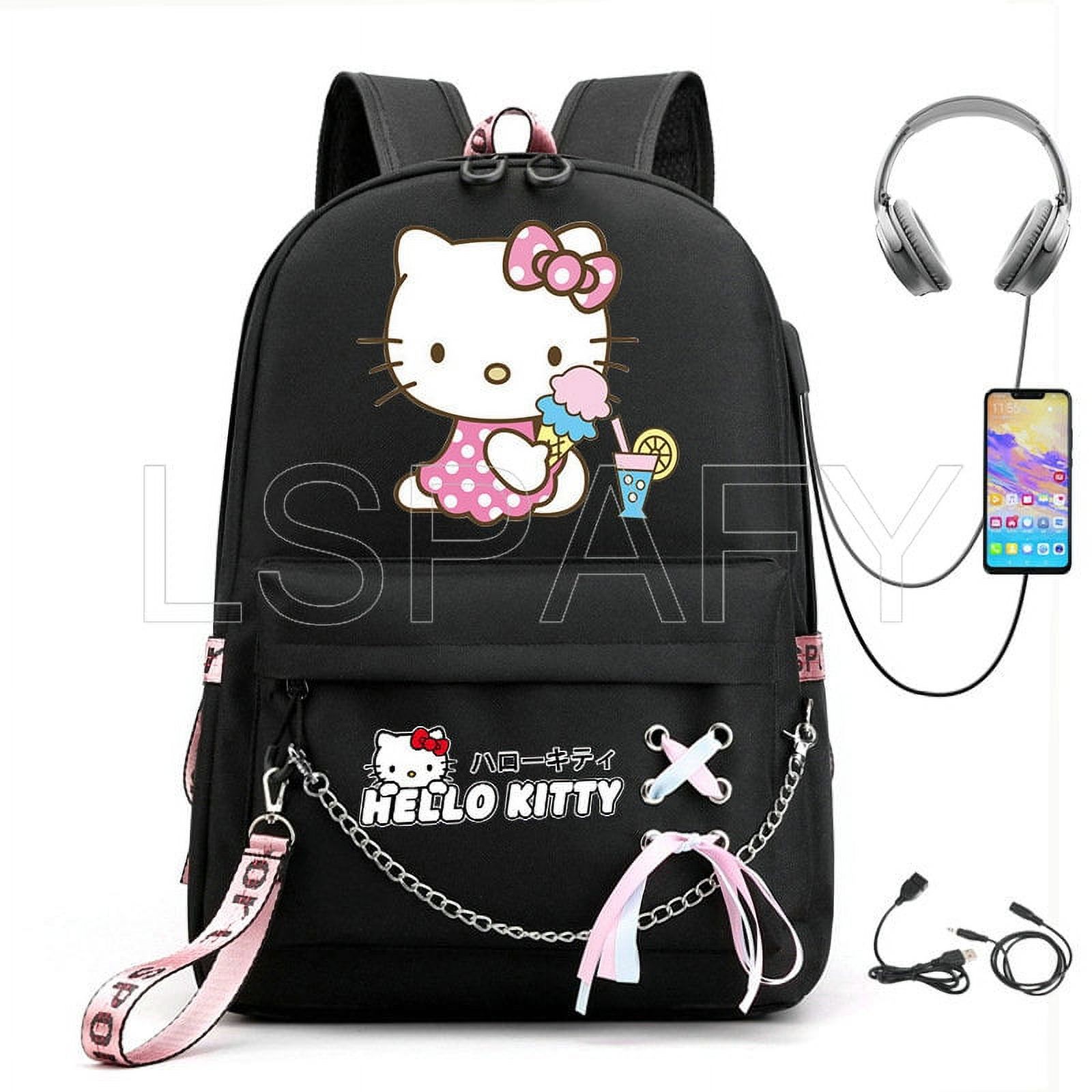 Hello Kitty Backpack USB Port School Bag Pattern Student Teenagers ...