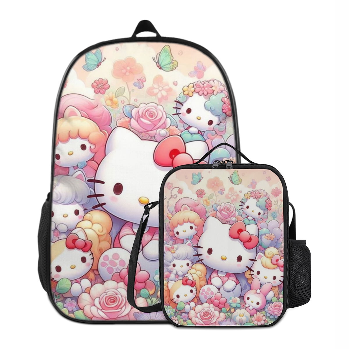 Hello Kitty Backpack with Insulated Lunch Box Set Unisex Travel Outdoor ...