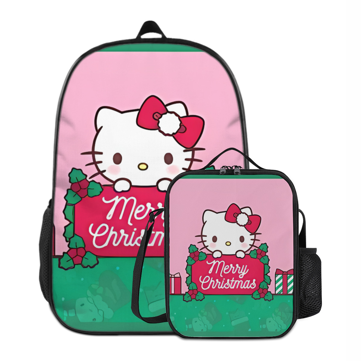 Hello Kitty Backpack with Insulated Lunch Box Set Unisex Travel Outdoor ...