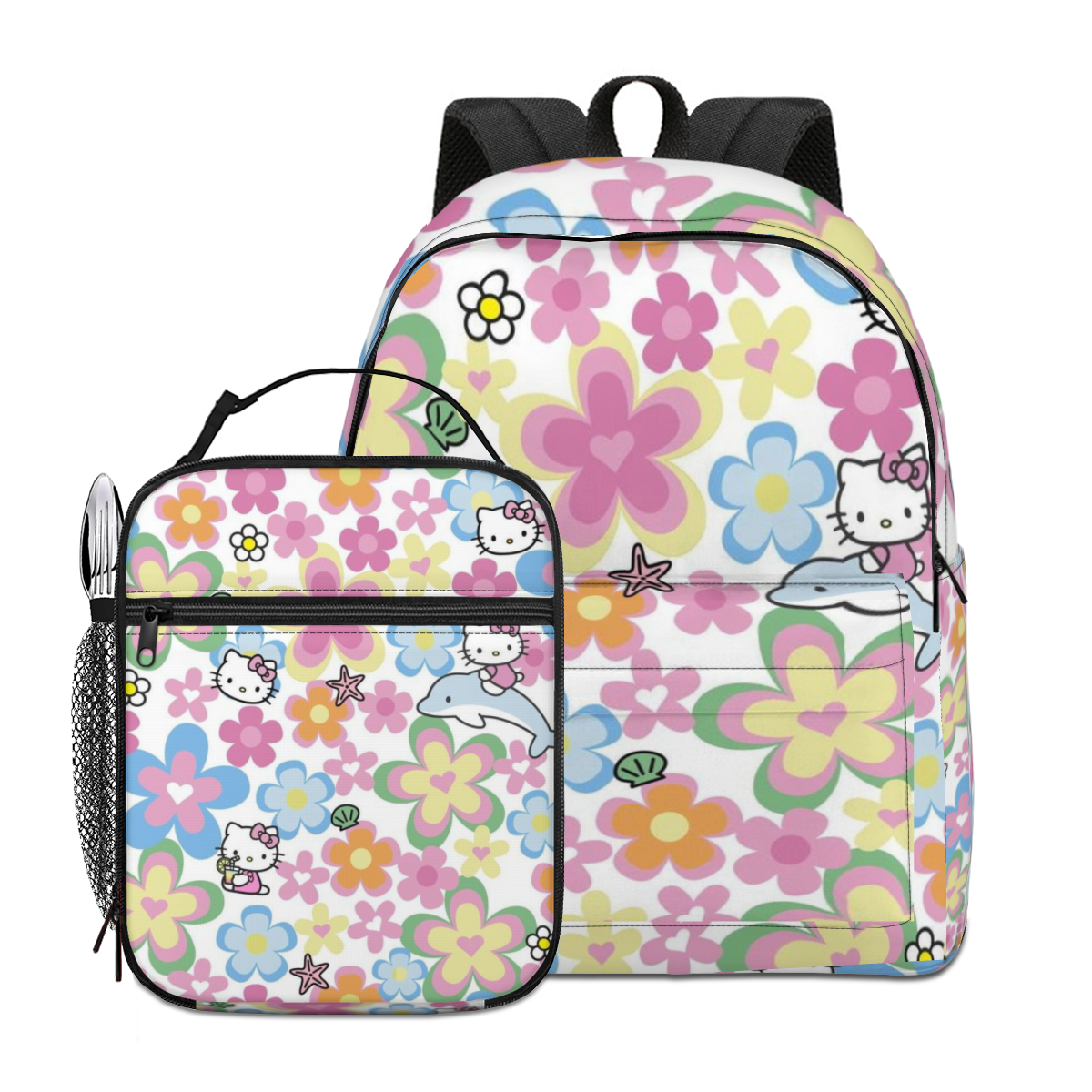 Hello Kitty Backpack with Insulated Lunch Box Set Unisex Travel Outdoor ...
