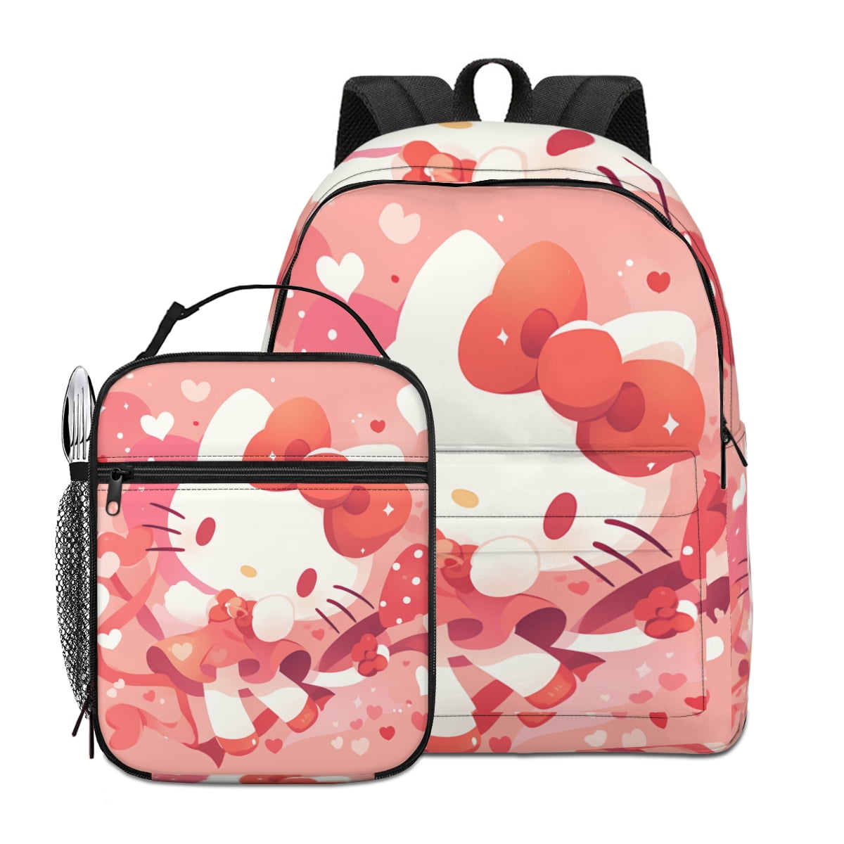 Hello Kitty Backpack with Insulated Lunch Box Set Unisex Travel Outdoor ...