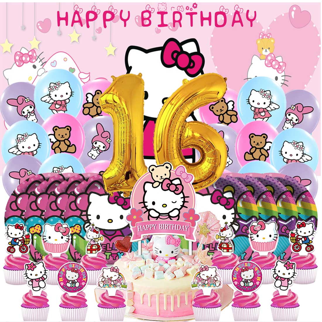 Hello Kitty Balloons Party Supplies 16th Decor Tableware Birthday Cake ...