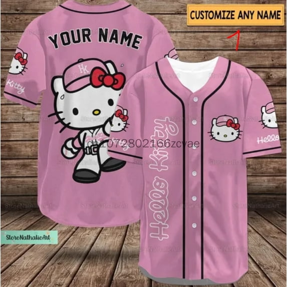 Hello Kitty Baseball Lovely Personalized Cartoon Print Baseball Jersey ...