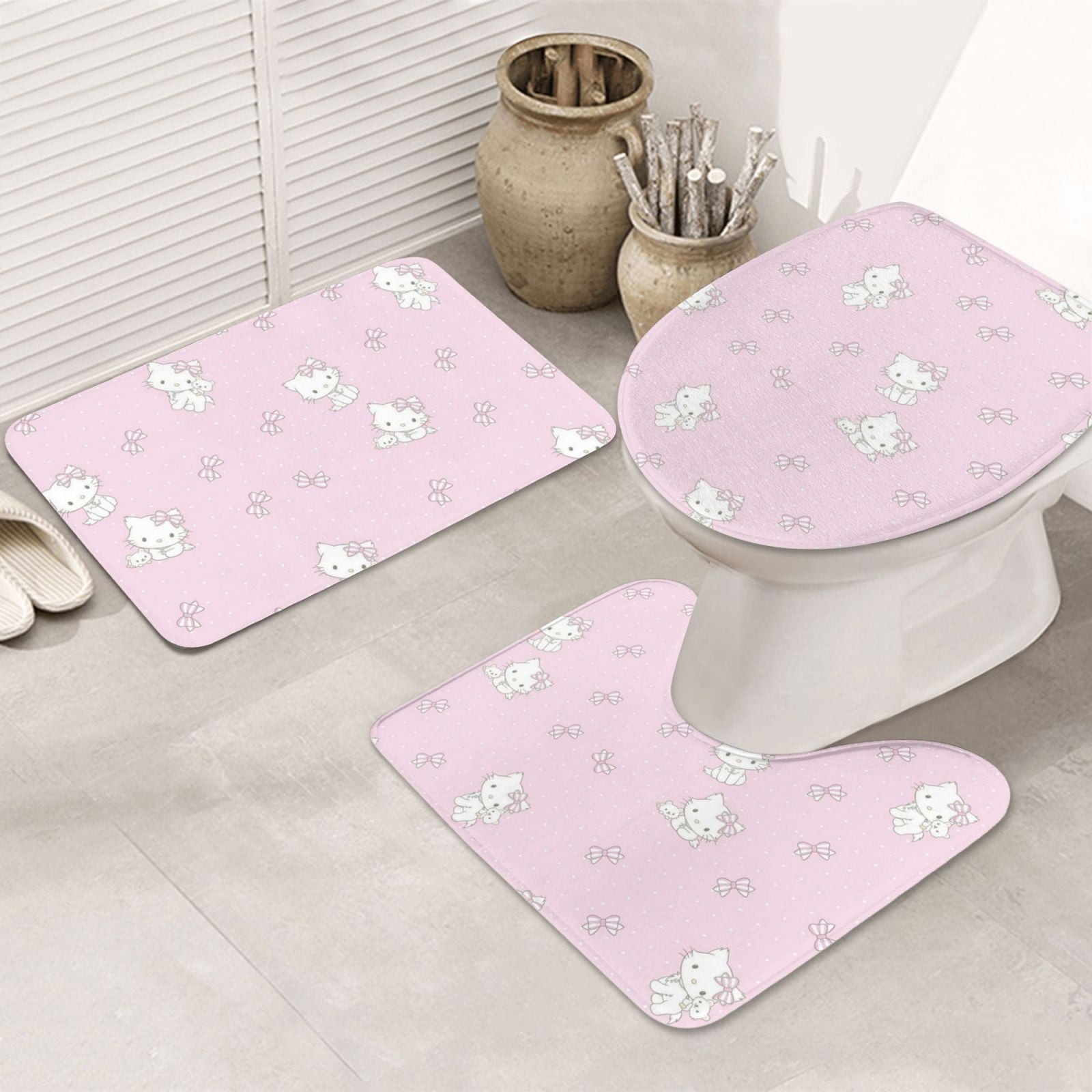 Hello Kitty Bathroom Rugs Set 3 Piece, Extra Thick Absorbent Non-Slip ...