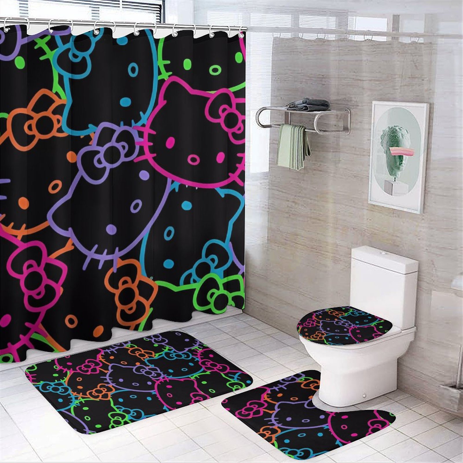 Hello Kitty Bathroom Set - 4 Piece Shower Curtain Set with 72x72 inch ...