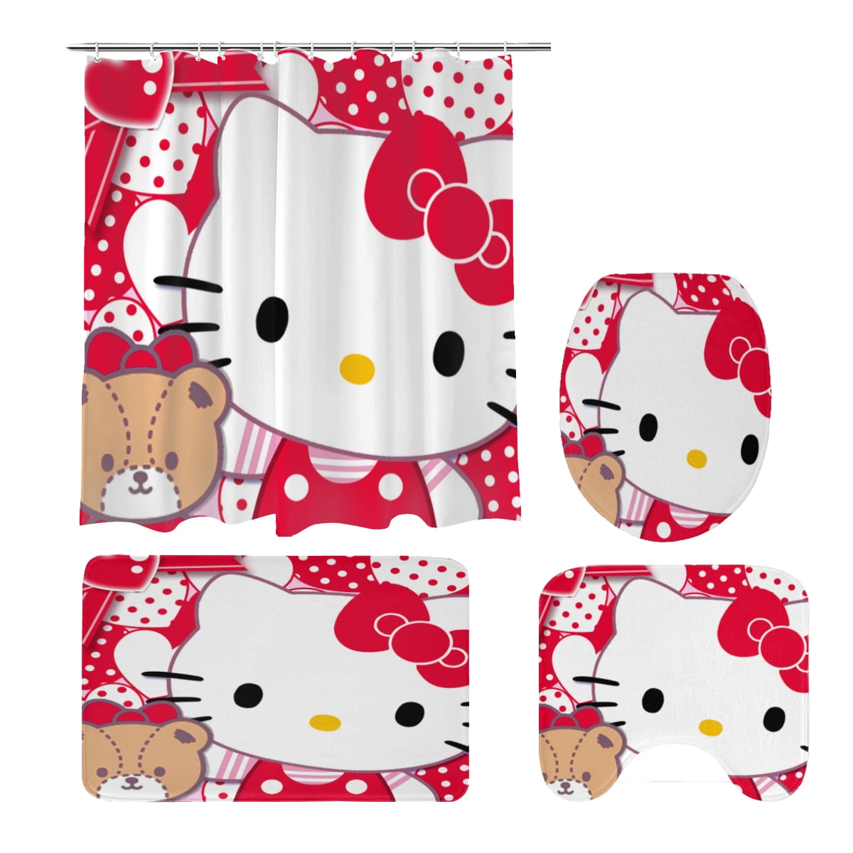 Hello Kitty Bathroom shower curtain set 4-piece, bathroom set with rugs ...