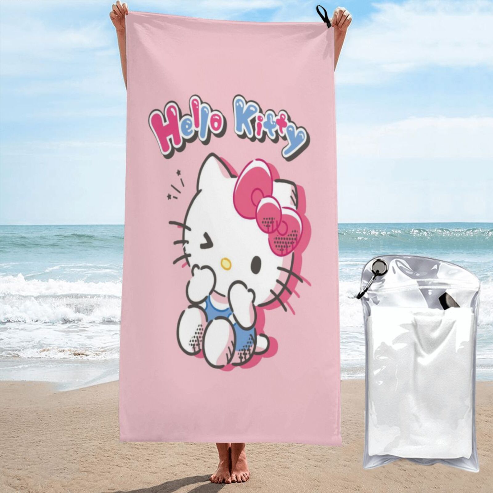Hello Kitty Beach Towel Absorbent Large Towel 3D Cartoon Towel Fast ...