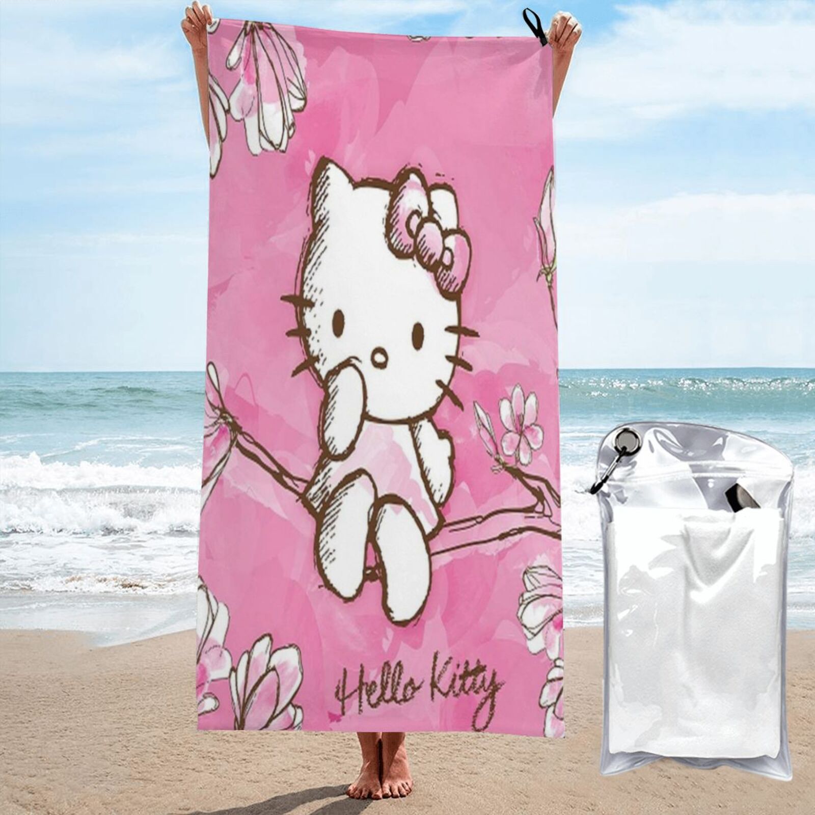 Hello Kitty Beach Towel Absorbent Large Towel 3D Cartoon Towel Fast ...