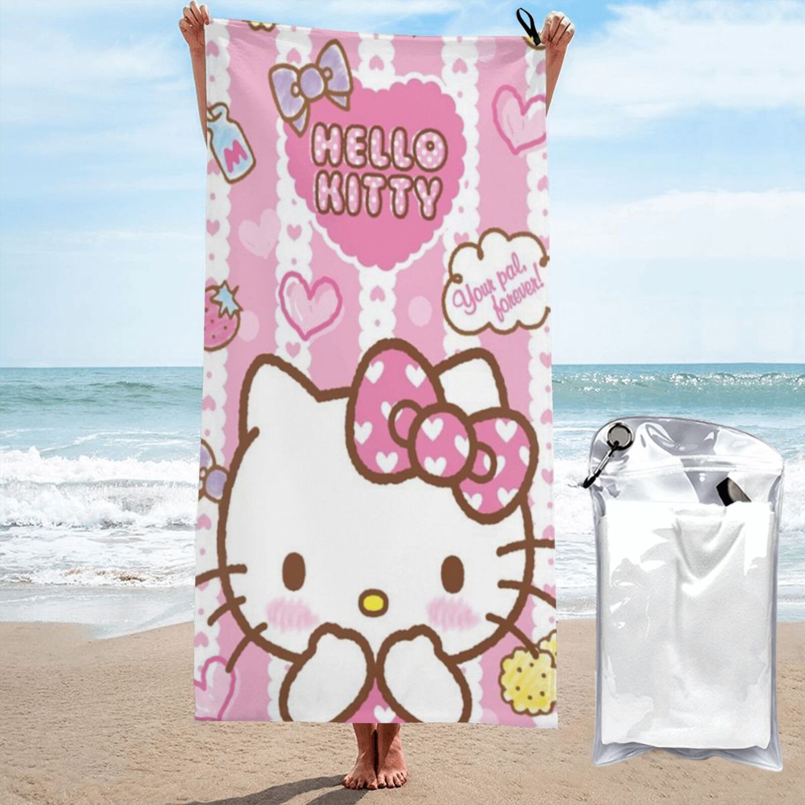 Hello Kitty Beach Towel Absorbent Large Towel 3D Cartoon Towel Fast ...