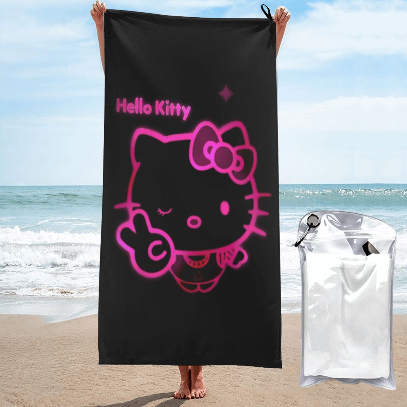 Hello Kitty Beach Towel Absorbent Large Towel 3D Cartoon Towel Fast ...