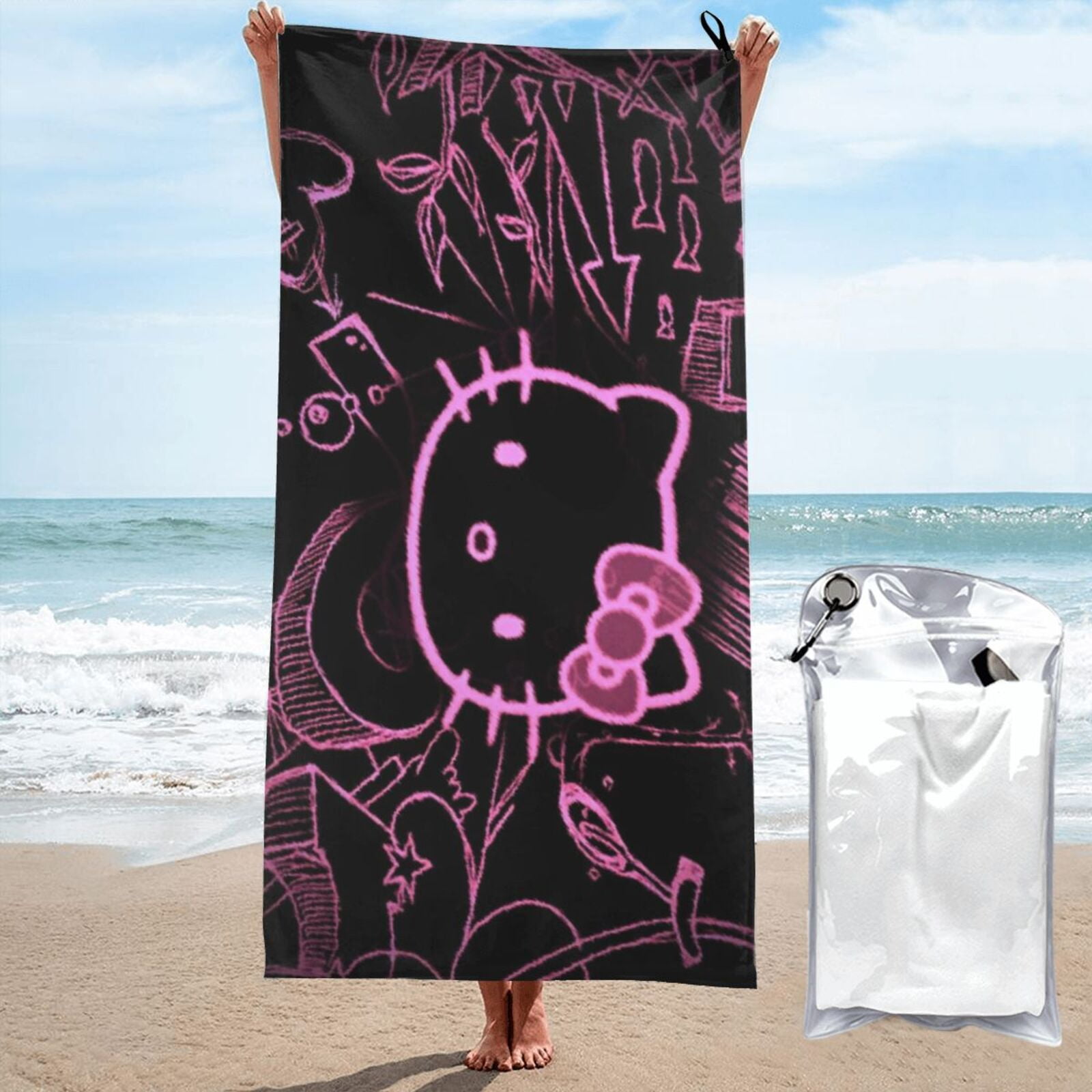 Hello Kitty Beach Towel Absorbent Large Towel 3D Cartoon Towel Fast ...